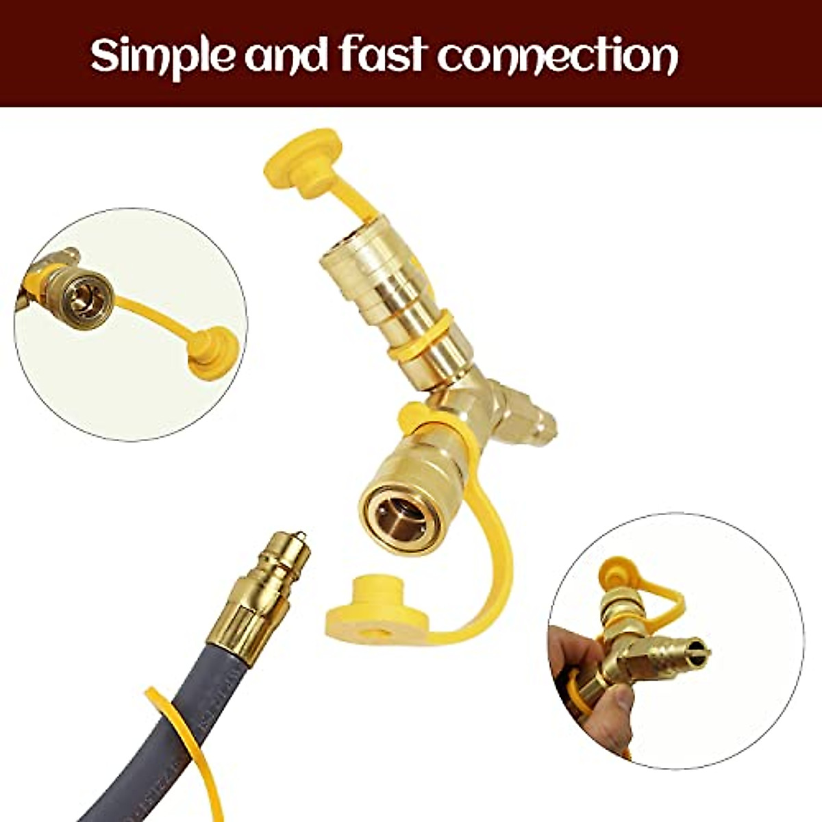 Taruimoo Gas Quick Disconnect 3/8 Y Splitter. Low Pressure Propane and Natural Gas Quick Connect/Disconnect Fit for Weber Gas Grill, Patio Heater/fire Pit, Pizza Oven, RV, Generator