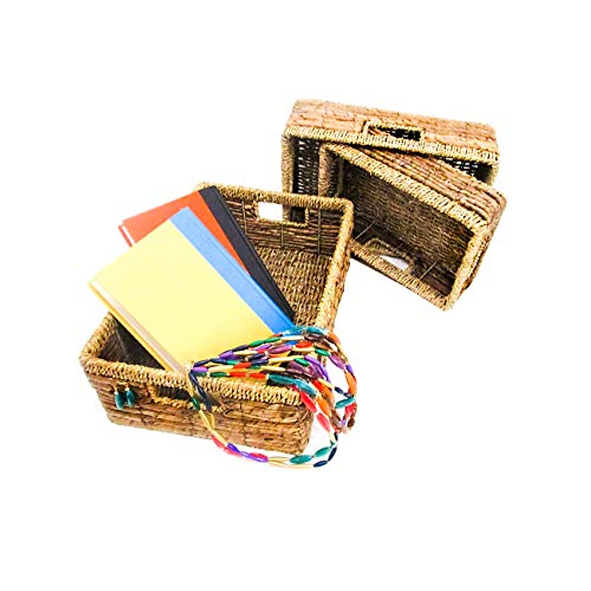 Trademark Innovations Banana Leaf Nesting Basket Organizer Set with Handles (Set of 3)