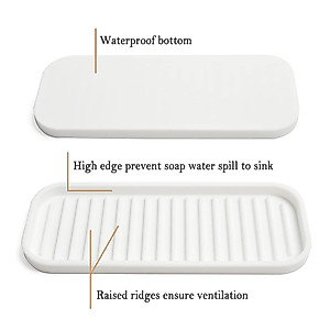 Silicone Sponge Holder Kitchen Sink Organizer Tray Dish Caddy Soap Dispenser, Scrubber Spoon Holder,Dishwashing Accessories 2 Pack (White)