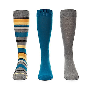 MeMoi Striped Cotton Blend Crew Sock 3 Pack Gray Heather 10-13
