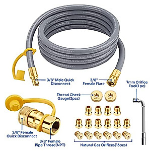 5249 Propane to Natural Gas Conversion Kit, 10FT 3/8” Natural Gas Hose with Quick Connect Fitting, Compatible with Blackstone 28"&36"Griddles, Tailgater & Single Burner Rec Stove