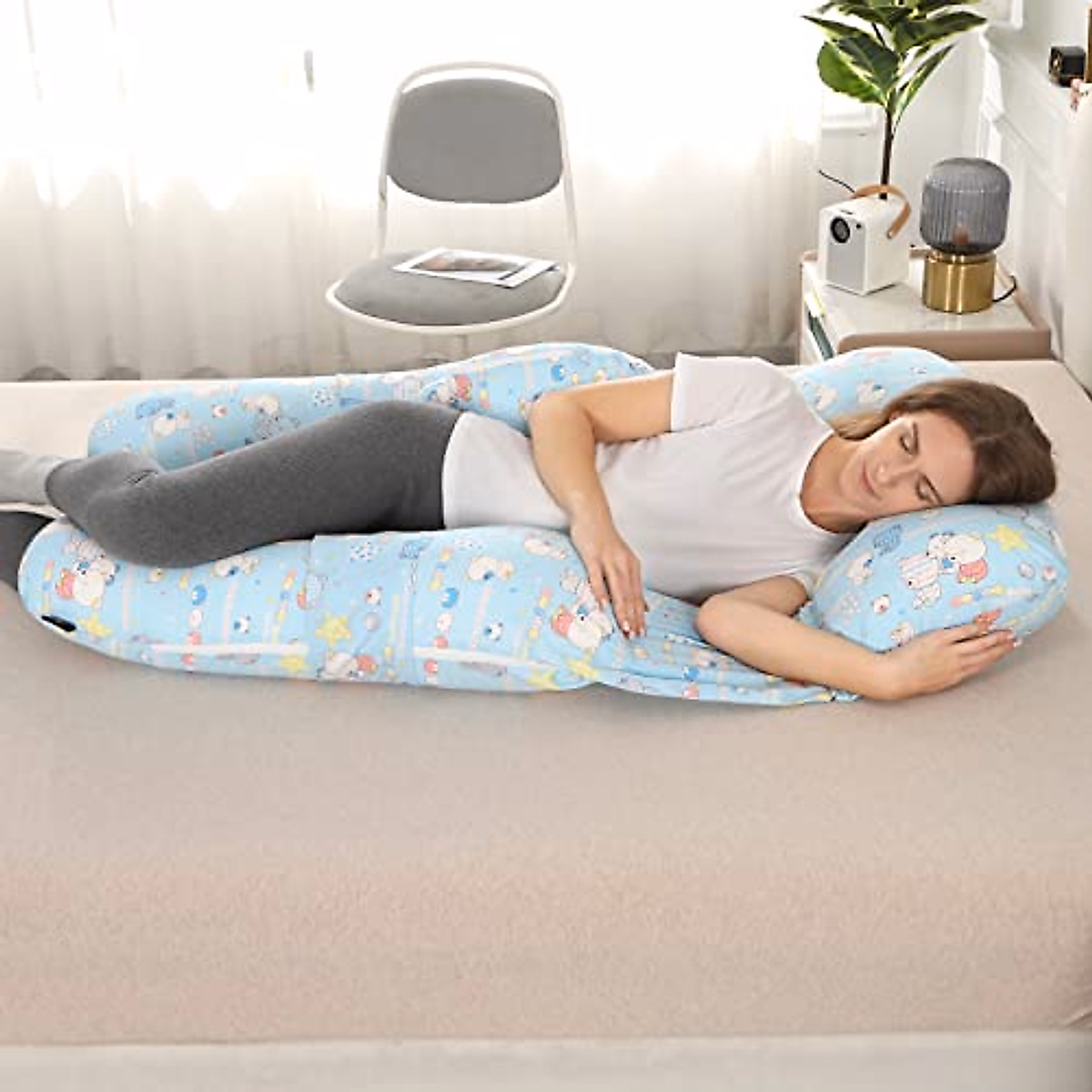 BeytBuy Pillows Cooling Pregnancy Pillow for Quality Sleep Full Body Multi Functioning Maternity Pillow with Removable Cooling Cover Cover (Baby Bear Blue)