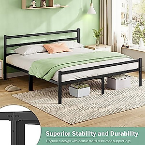 Mr IRONSTONE King Bed Frame with Headboard & Footboard, 14 Inch Sturdy Metal Platform King Size Bed Frame Mattress Foundation/No Box Spring Needed/Large Under Bed Storage Space/Anti-Slip/Noise-Free