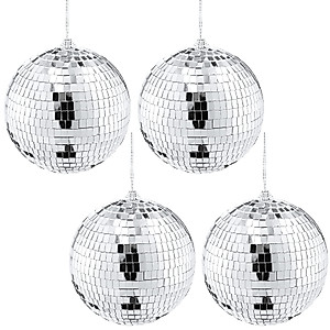 Suwimut 4 Pack Mirror Disco Ball, 6 Inch Cool and Fun Silver Hanging Party Disco Ball with Attached String for a Party or Dj Light Effect, Party Decorations, Home Decorations, Stage Props