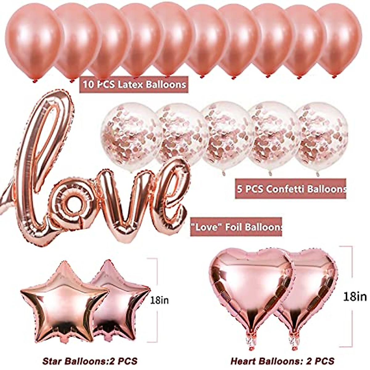 Valentines Day Decorations, 40 Inch Rose Gold Love Balloons Kit – Pack of 20 | Rose Gold Valentines-Day Party Supplies, Heart Shaped and Latex Balloon kit | Wedding, Bridal Shower Decorations