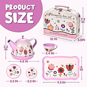 Lajeje 52-Piece Tea Party Set for Little Girls, Pretend Kitchen Toy for Kids 3 4 5 6 Year Old, Girls Toys with Tin Tea Set, Desserts & Metal Carrying Case, Birthday,Stocking stuffers for kids