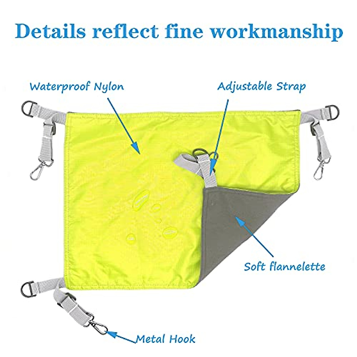LEFTSTARER Guinea-Pig Hanging Hammock for Cage Adjustable Comfortable/Waterproof Resting Sleepy Pad for Small Pet Animal Sugar Glider Ferret Cat Playing (Large, Yellow)