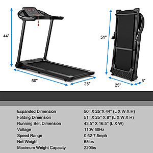 Goplus 2.25HP Electric Folding Treadmill, Portable Superfit Treadmill W/APP Control, LED Display, Blue Tooth Speaker, 12 Preset Programs, Compact Running Jogging Machine for Home Apartment