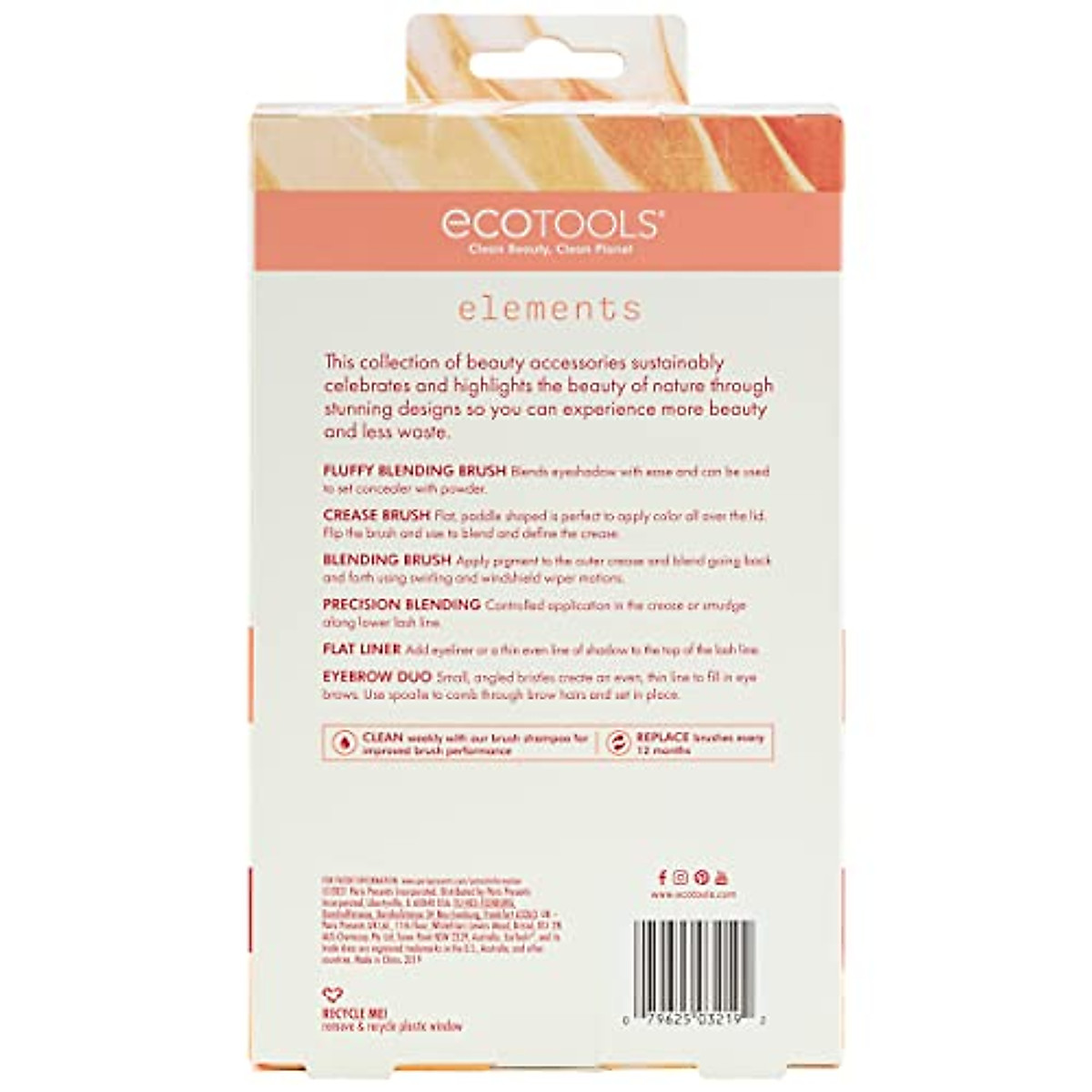 EcoTools Elements Fiery Eye Makeup Brush Set, For Eyeshadow & Eyeliner, Blending Brushes for Eyes, Eco Friendly Makeup Brushes, Limited Edition, Orange, Cruelty Free & Vegan, 6 Piece Set