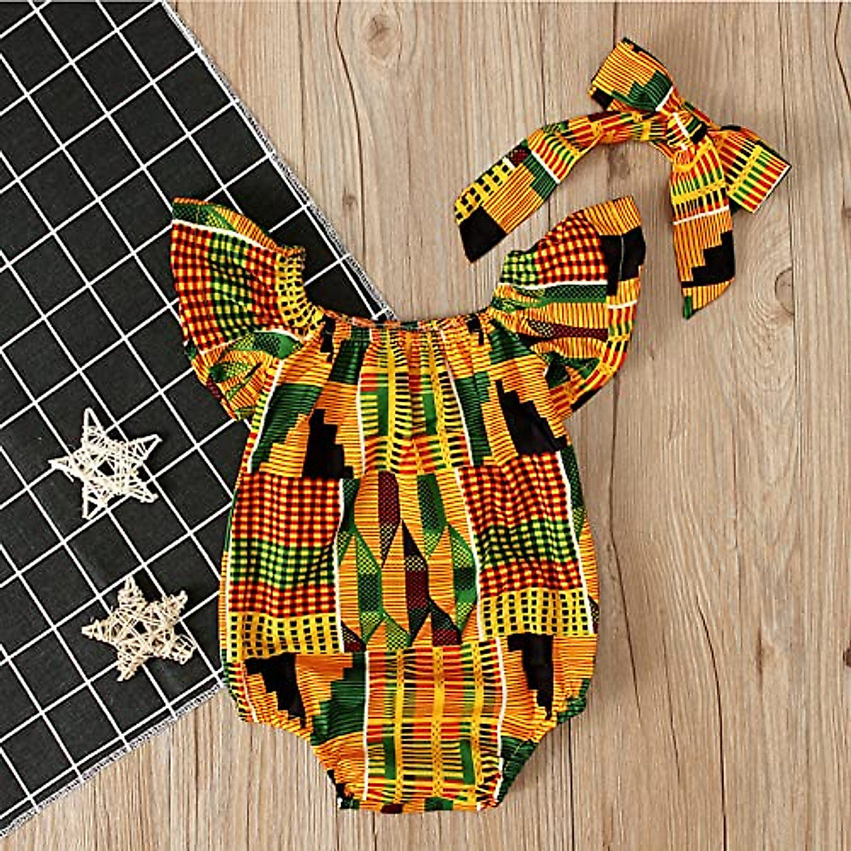 Ikevan Girls Tracksuits Set Baby Toddler Sleeveless Clothes Romper Summer Dashiki Jumpsuit Girls Cotton (Yellow-B, 18-24 Years)