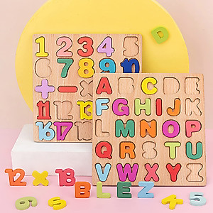 Wooden Puzzles for Toddlers, 3pack Alphabet Shape Puzzles for Kids 3 Wooden Montessori Toddler Wooden Alphabet Number Shape for Kids 3 Years Old Boys & Girls