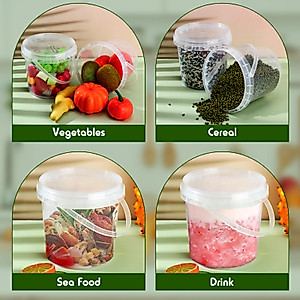 Mifoci 50 Pcs 32oz Food Clear Bucket Plastic Gallon Bucket Round Reusable Ice Cream Containers with Lids and Handles Airtight Clear Plastic Tub Freezer Reusable Pail for Kitchen Drinks Home(32oz)