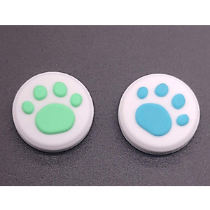 Silicone Analog Controller Thumb Stick Joystick Grips Cap for Switch NS & Switch Lite Controller Joy-Con ThumbStick Cute Cat Paw Claw (Blue + Green 2PCS)