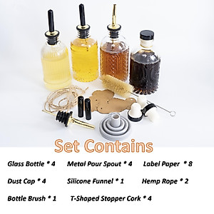 Oudizz 4pcs Syrup Dispenser Bottles for Coffee Bar, 7oz Simple Glass Syrup Bottle Set with Metal Pour Spout Ideal and labels for Syrups