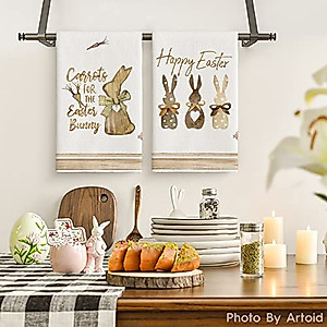 Artoid Mode Carrots Rabbit Bunny Happy Easter Kitchen Towels Dish Towels, 18x26 Inch Seasonal Spring Summer Holiday Decoration Hand Towels Set of 2