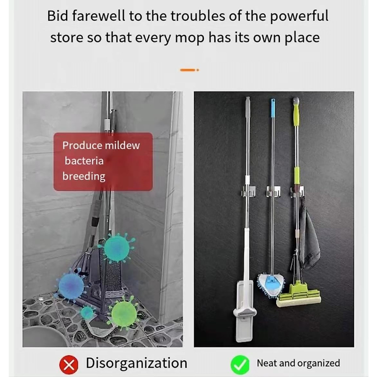 3-pack punch-free stainless steel broom and mop multifunctional rack hooks - self-adhesive and no drilling required - universal for kitchen, bathroom and garden (silver)