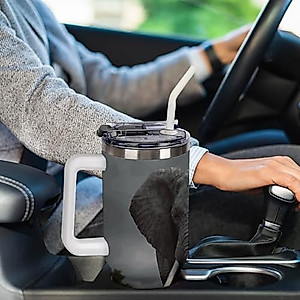 LLUTSNTH 40 Oz Vacuum Tumbler with White Handle Leakproof Insulated Tumbler 3D Elephant Stainless Steel Travel Mug with Lid And Straw Coffee Cup Cute Water Bottles Cup Holder Friendly
