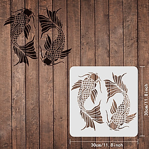 FINGERINSPIRE Koi Drawing Painting Stencils Templates (11.8x11.8inch) Plastic Koi Fish Stencils Decoration Square Carp Stencils for Painting on Wood, Floor, Wall and Fabric