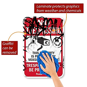 SmartSign "No Trespassing - Property Protected by Video Surveillance, Trespassers Prosecuted" Official California Sign | 12" x 18" Aluminum