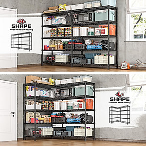 REIBII 72.81" W Storage Shelves 70.91" H Wire Shelving Unit Load 1600LBS 5 Tier Metal Shelving for Storage Rack Heavy Duty Metal Shelves for Garage Pantry Kitchen Warehouse