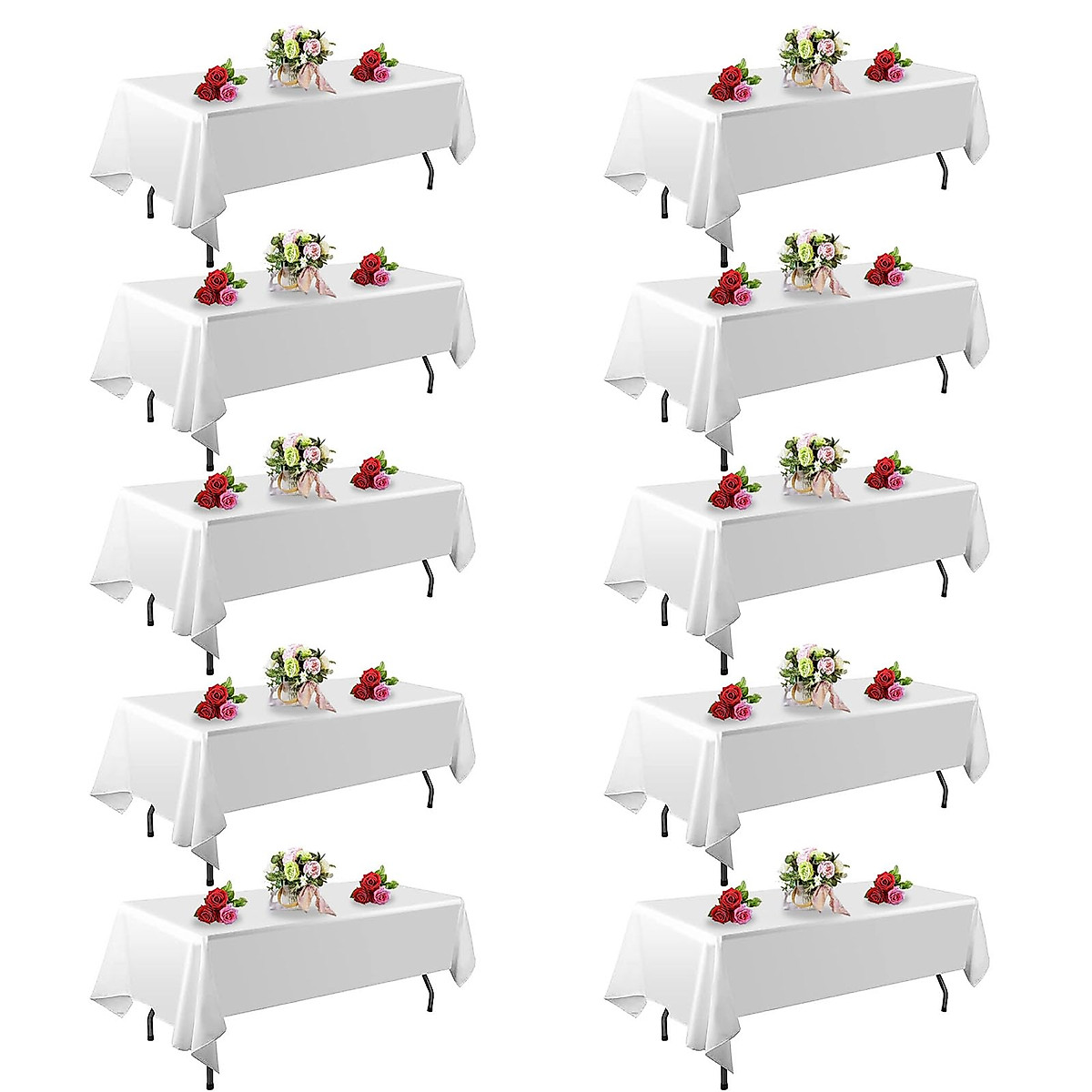 FINDYOU 10 Pack White Table Cloth Rectangle Table 60 x 102 Inch Tablecloths for 6 Foot Rectangle Tables. Stain and Winkle Resistant Polyester Washable White Table Cloths for Parties Wedding Dining