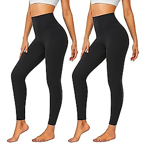 CTHH 2 Pack Leggings for Women Tummy Control-High Waisted Soft Workout Yoga Pants(Black,Black Large-X-Large)