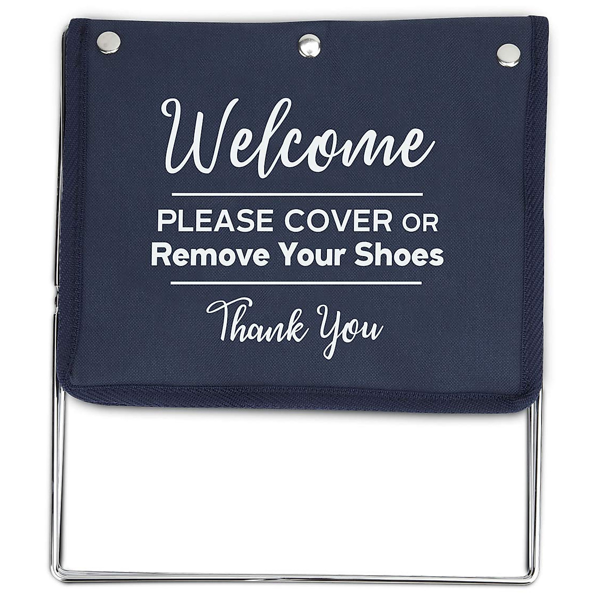 Foldable Shoe Cover Holder (Blue) with Bonus: Please Use Shoe Covers, Double Sided, Door Hanger