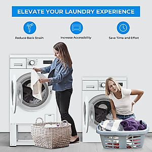 Laundry Pedestal for Washer and Dryer - Fit 27 and 28 Inch Washer and Dryer Stand Heavy Duty Steel 700lbs Capacity Universal Washing Machine Raiser 15.7'' Height White