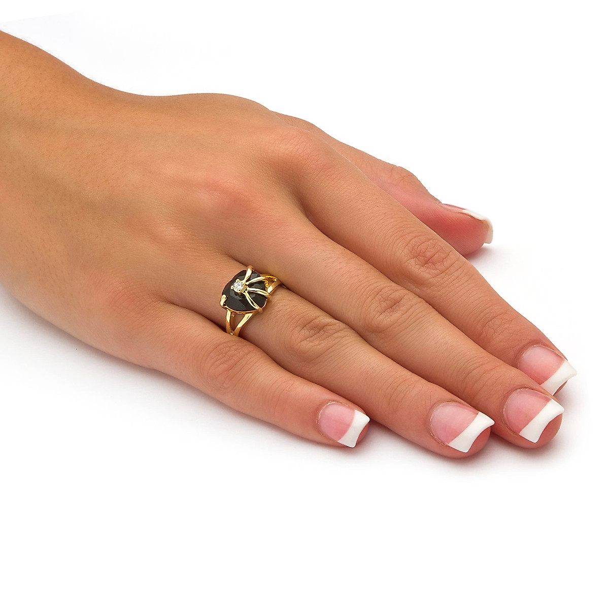 PalmBeach Yellow Gold-Plated Heart Shaped Natural Black Onyx and Round Cubic Zirconia Ring Sizes 5-10 Size 9