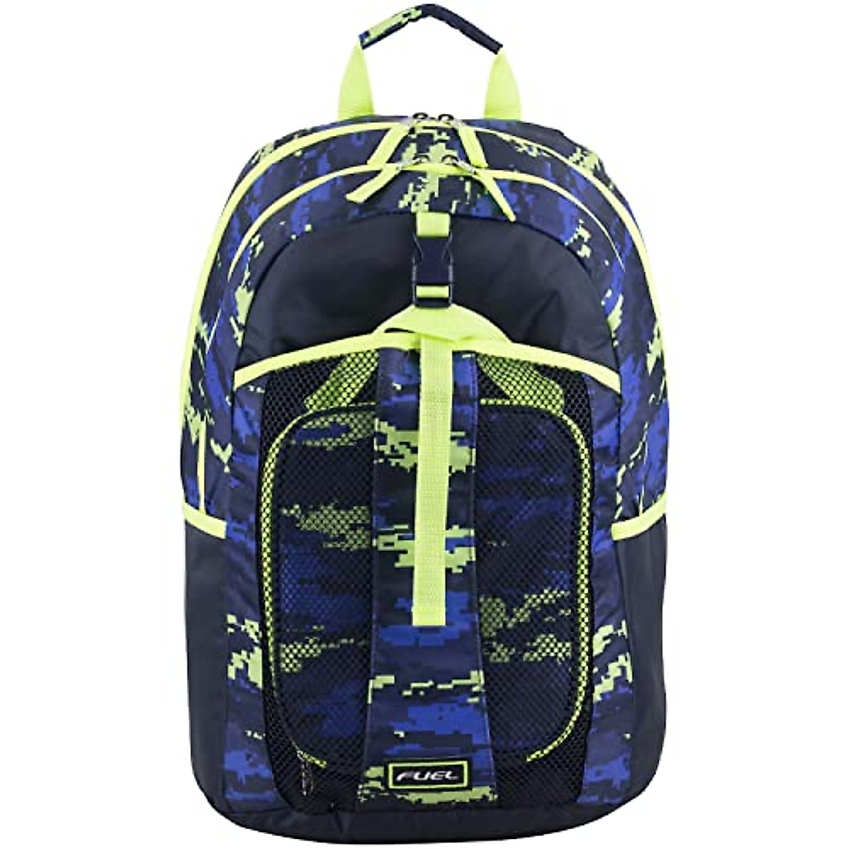 FUEL Backpack with Lunch Box Combo – 18” Two Compartment Water Resistant Durable Adjustable Straps with Side Water Bottle Pockets 2 in 1 Set - Blue w/Neon Digital