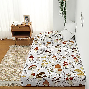 MUSOLEI Mushroom Fitted Sheet,Mushroom Sheets Mushroom Bedding,cottagecore Bedding Mushroom Decor for Kids Boys Nursey Girl Twin Sheets Set 1 Deep Pocket Fitted Sheet with 1 Pillowcase(03, Twin)