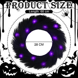 Crowye Halloween Pampas Grass Wreath with Purple Lights 26" Artificial Boho Black Pampas Wreath Large Faux Modern Wreath for Home Birthday Halloween Indoor Outdoor Front Door Party Decor