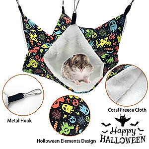 CooShou 2PCS Halloween Small Pet Hammock Hanging Tunnel Set- Halloween Hamster Hammock Bunk Bed Sugar Glider Hideout Tunnel Sleeping Nest House Cage Accessories for Squirrel Ferret Chincilla