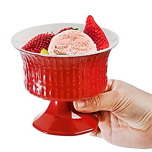 TOPZEA 4 Pack Ceramic Ice Cream Bowls, 10 oz Cute Ice Cream Sundae Cups Mini Parfait Trifle Cup, Footed Dessert Serving Tasting Bowl Dish for Yogurt, Soup, Fruit Salad, Pudding, 4 Colors