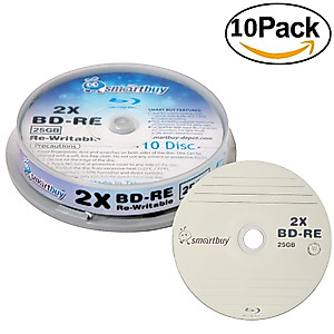 100 Pack Smartbuy 2X 25GB Blue Blu-ray BD-RE Rewritable Branded Logo Blank Bluray Disc