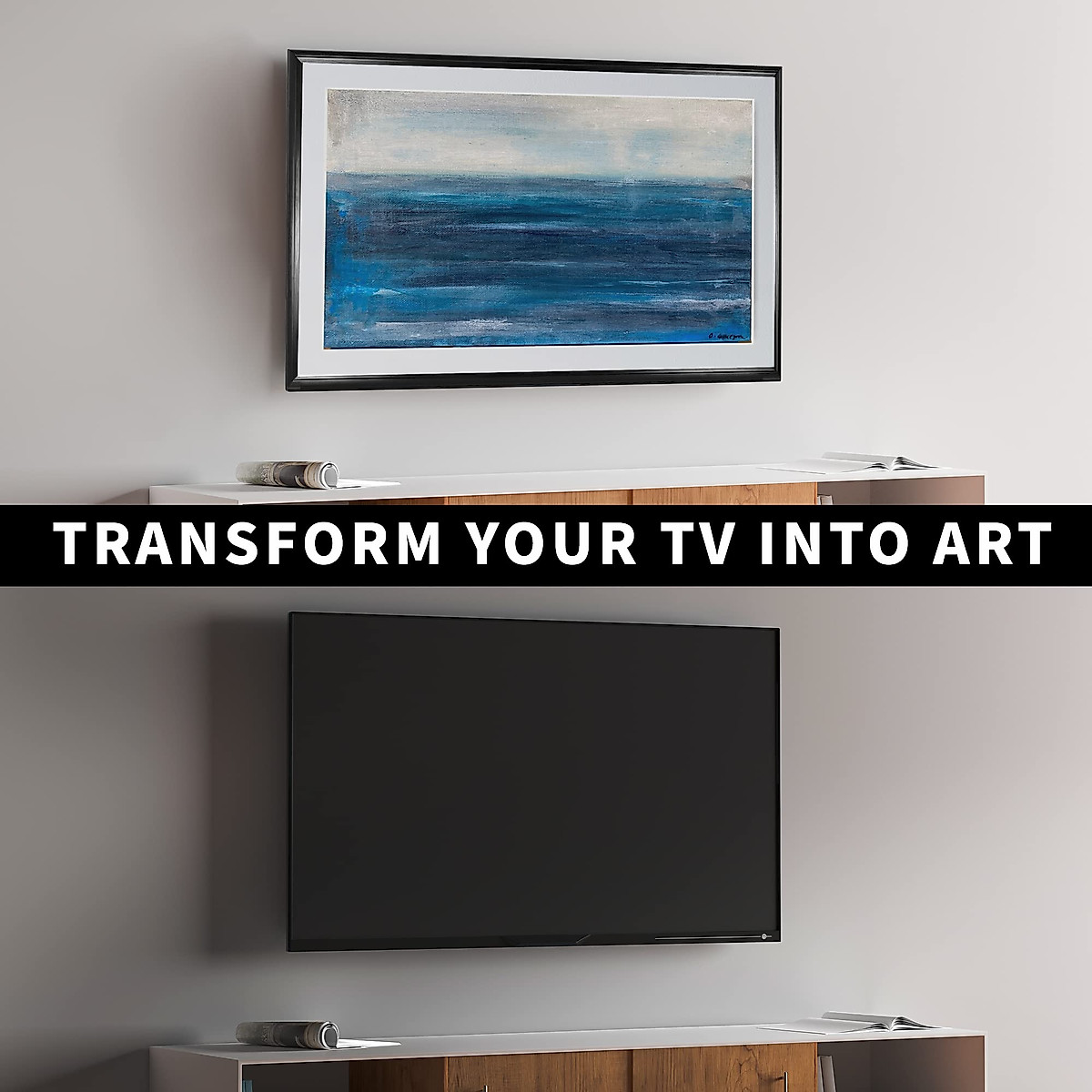 VIVO Aluminum 55 inch Decorative Modern Beveled Frame Designed for 2021-2022 Samsung The Frame TV, Picture Hanging Style, Quick Install, Black, COVER-SG55F