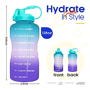 Giotto Large 1 Gallon/128oz (When Full) Motivational Water Bottle with Time Marker & Straw, Leakproof Tritan BPA Free for Fitness, Gym and Outdoor Sports-Purple/Pink/Green Gradient