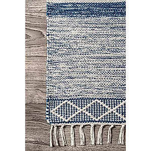 nuLOOM Angela Striped Fringe Wool Area Rug, 4' x 6', Blue