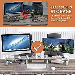 Hemudu Dual Monitor Stand -Adjustable Length and Angle Dual Monitor Riser, Computer Monitor Stand, Desktop Organizer, Monitor Stand Riser for PC, Computer, Laptop (Clear)