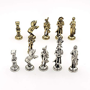 Handmade Napoleon Metal Chess Set in Wooden Box