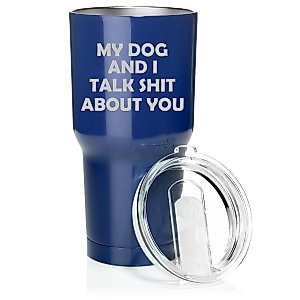 Smooth Body Tumbler Stainless Steel Vacuum Insulated Travel Mug Cup Gift My Dog And I Talk About You Funny (Blue, 30 oz)
