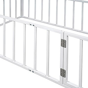 NCKMYB Kids Floor Bed Twin Size, Metal Montessori Bed with Rails and Door, Low Toddler Bed for Boy Girl, White