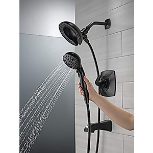 Delta Faucet Vesna 14 Series Single-Handle Shower Trim Kit with 5-Spray H2Okinetic In2ition Dual Hand Held Shower Head with Hose, Matte Black 144789-BL-I (Valve Included)