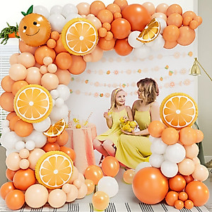 Little Cutie Baby Shower Decorations, 173PCS Orange Balloon Garland Arch kit, Macaron Pastel Orange Balloons, White Balloons for Baby Shower Tangerine Theme Fruit Birthday Party Decorations