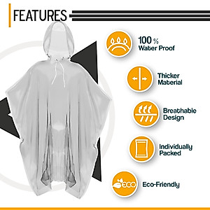 RAINOUX Disposable Rain Ponchos for Adults - Clear 10 pack