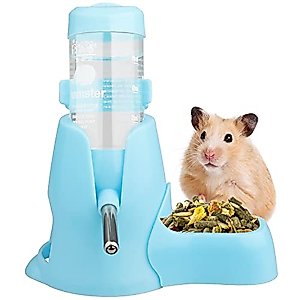 Hamster Water Bottle, [3 in 1-2.7oz] Diyife Guinea Pig Water Bottle No Drip, 80ml Small Animal Auto Dispenser with Food Container Base for Hamster Bunny Chinchilla Squirrel, Small Pets (Blue)