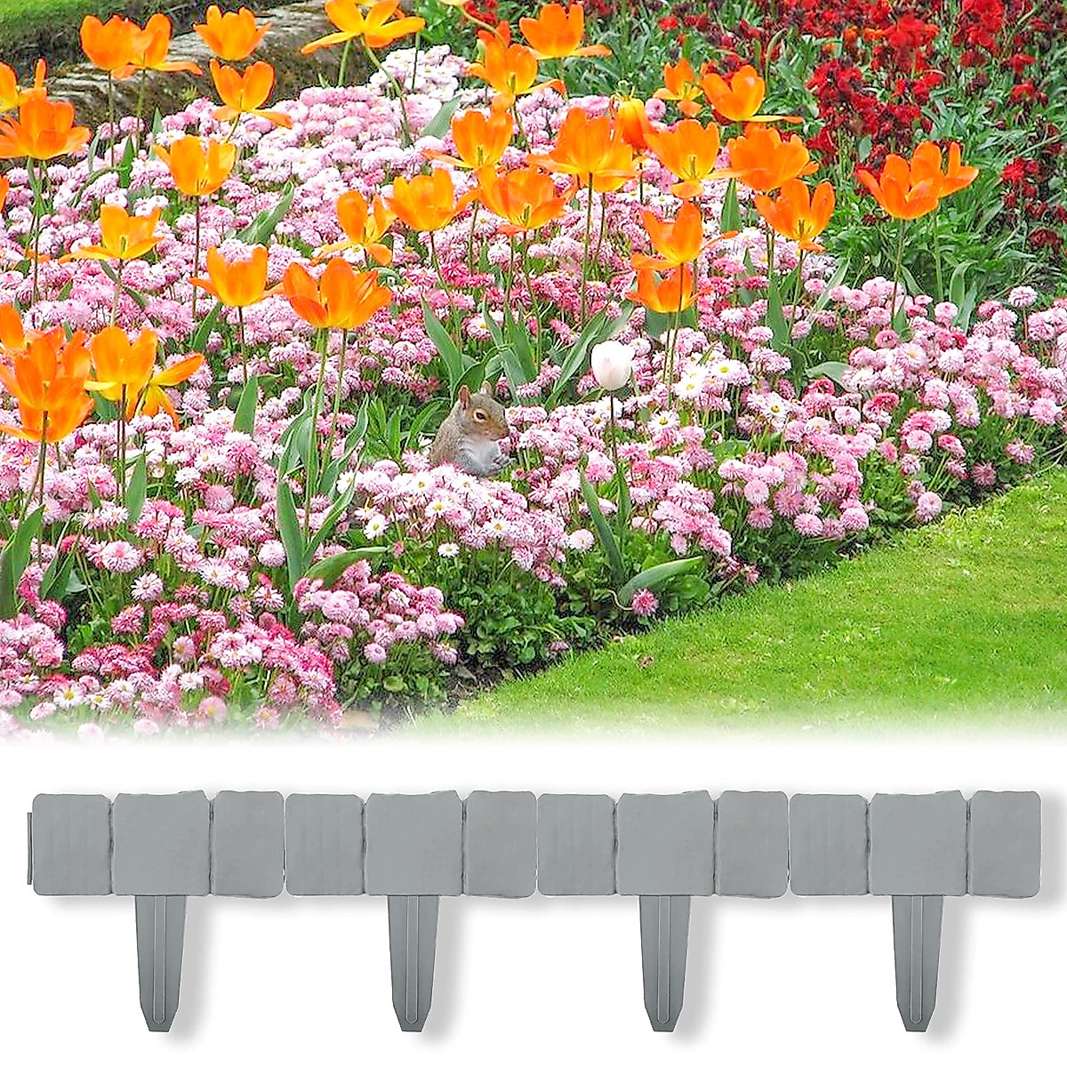 Yaegoo Garden Border Edging, 20 Pcs Stones Effect Fence Decorative Flower Bed Edging for Garden, Lawn and Landscape Edging, Interlocking Outdoor Lawn Stakes (Gray)