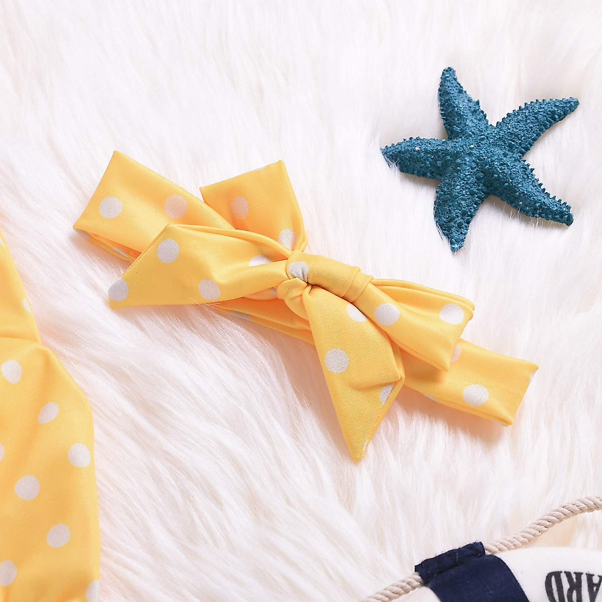 Baby Girl Bikini,Kids Toddler Polka Dot Swimsuits Halter Swimwear Bikinis Set with Headband (Yellow, 3-6 Months)