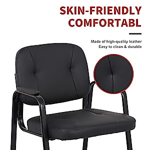 CLATINA Office Reception Guest Chair with Bonded Leather Padded Arm Rest Modern Style for Waiting Conference Room Black 4 Pack