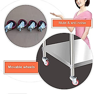 Commercial Kitchen Work Catering Table, Stainless Steel Work Table Commercial Kitchen Work Table Heavy Duty Prep Worktable with 4 Casters (Wheels) for Restaurant, Home (Size : 80X60X85CM)